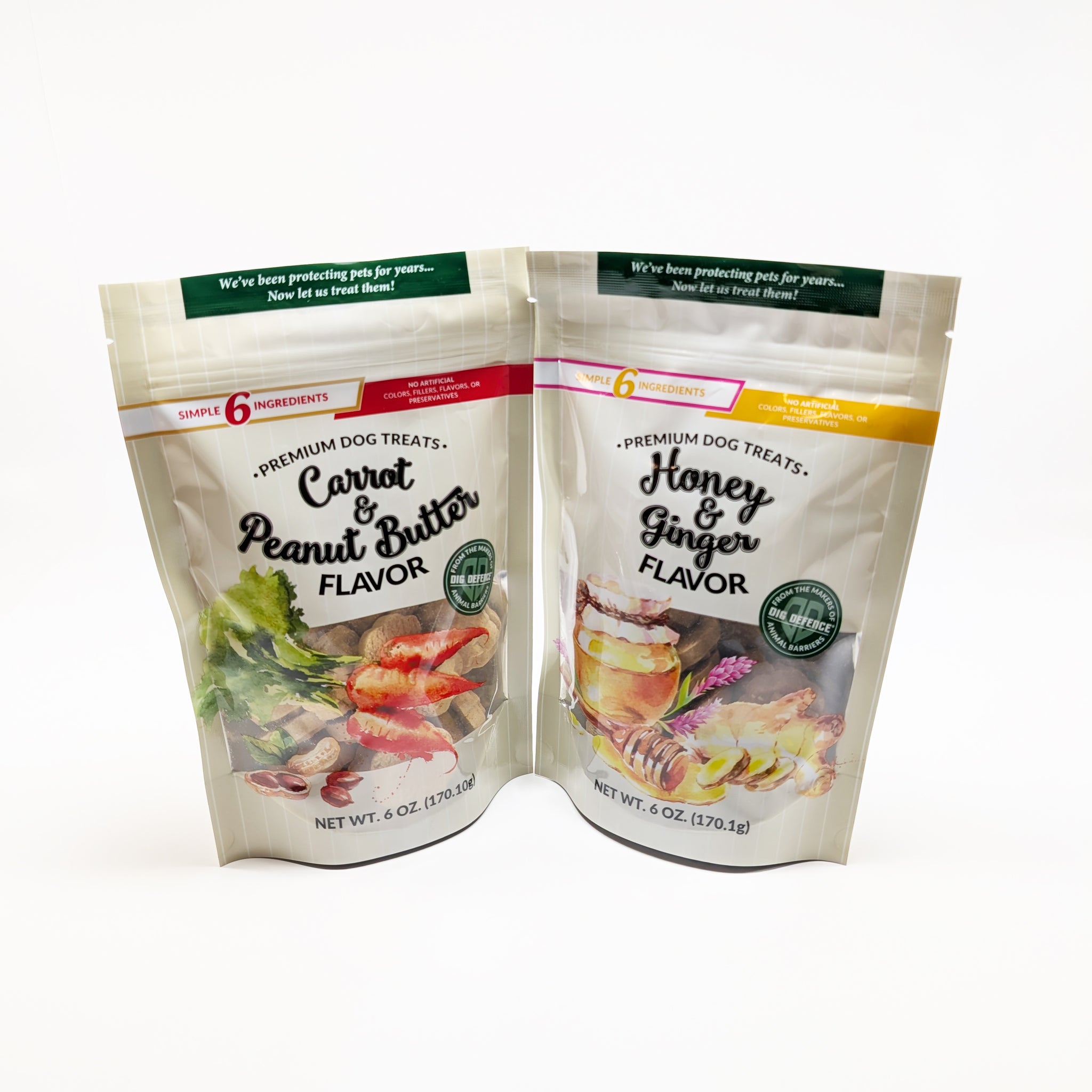 2-Pack Dig Defence All-Natural Dog Treats – Carrot & PB, Honey & Ginge